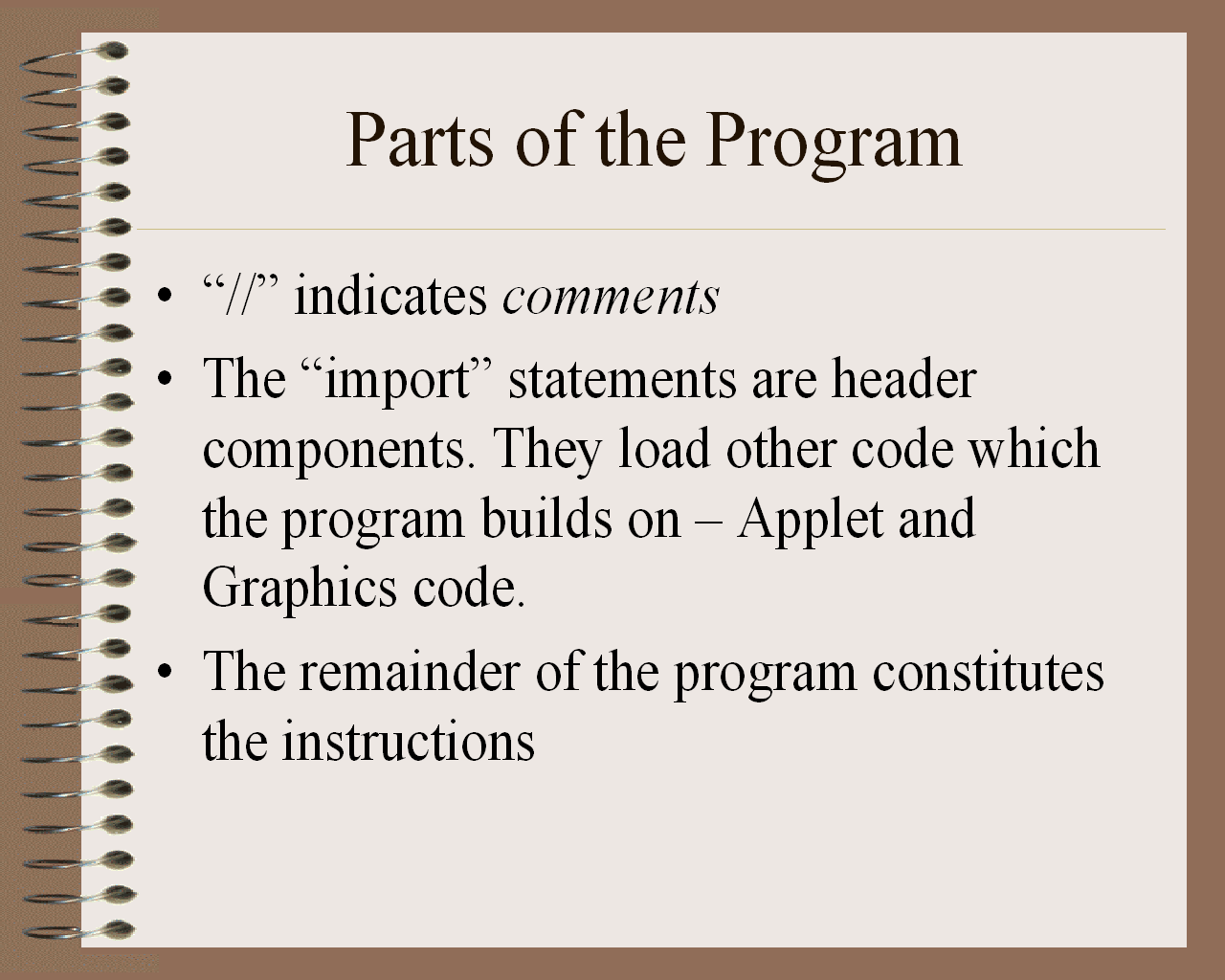 Parts of the Program